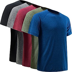 BALENNZ T Shirts for Men Pack Mens T Shirts Quick Dry Tshirts Shirts for Men Mens Shirts Short Sleeve Basketball Shirts for Men 5 Pack Black, Dark Grey, Dark Blue, Wine, Army Large