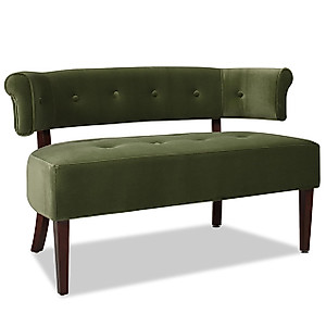 Jennifer Taylor Home Jared Tufted Bench Settee (Olive Green Performance Velvet)