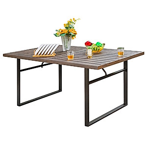 SUNSHINE VALLEY Patio Dining Table 63.8" x 38.2" x28.7" Rectangular Outdoor Dining Table with U-Shaped Legs,Steel Frame with 1.57" Umbrella Hole for Garden Backyard Lawn Yard Furniture.