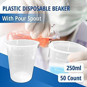 Plastic Beaker 250ml / 8.45 oz Set of 50 by Maryland Plastics – Clear Graduated Disposable Beakers with Pour Spout – Perfect for Resin Mixing, Science Labs, and Home Use