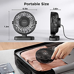 EasyAcc 6.5 inch USB Desk Fan, Small Desk Fan [with Strong Airflow & 360°Adjustment & 3 Speeds & Quiet] Small Portable Desk Travel Fan Quiet for Home Office Bedroom Table Desktop Travel (NO BATTERY)