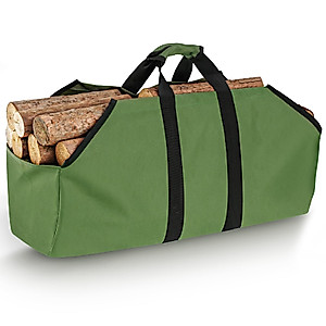 FEED GARDEN Firewood Carrier with Handles, Log Carrier for Firewood, Oxford Canvas Fire Wood Carrier Bag for Indoor Fireplace Wood Stove Accessories and Outdoor Camping, Green