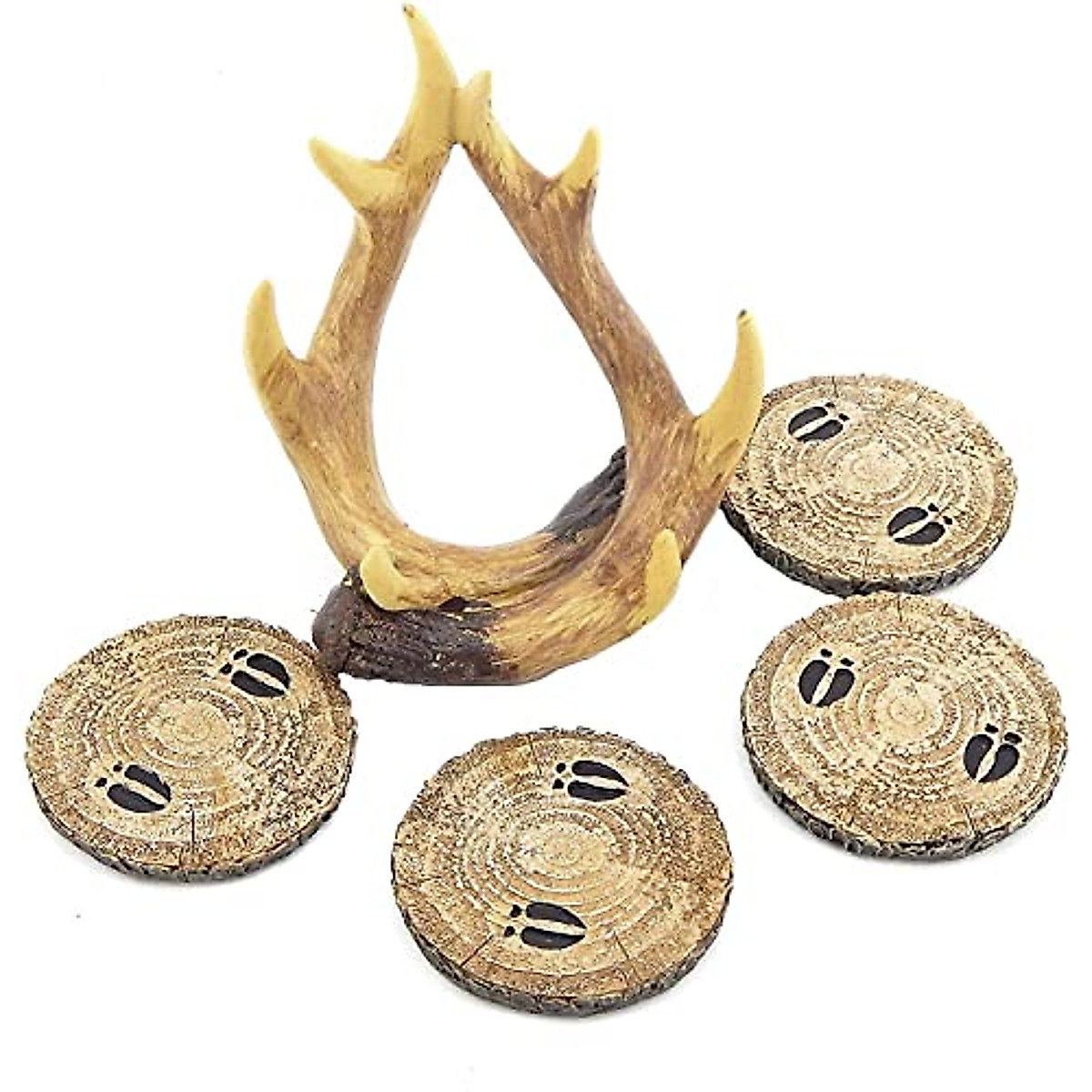 Bellaa 23295 Drink Coaster Set Old West Deer Antler Home Decor Table Beverage Coasters Holder Set 5 Pcs Outdoors Rustic Cabin Theme Lodge Mountain Man Cave Art