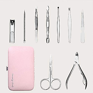 JIUKE Professional Nail Care Manicure Set of 9Pcs,Stainless Steel Pedicure Tool,Finger File Nail Clippers Grooming Kit,With Pink Travel Size Case for Women