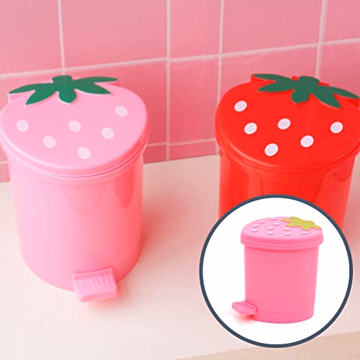 Toddmomy Kawaii Decor Strawberry Trash Can Cute Strawberry Desk Trash Can Small Plastic Kawaii Trash Can Cute Trash Can for Home, Desk, Car, Office, Kitchen (Pink) Pink Room Decor