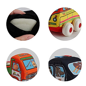 Atralo Service Cartoon Soft Cloth Toy Car Set 3PCS Includes School Bus Police car Crazing Truck Fabric Toy Scooter Early Education Toys Activity Cloth Car for Baby Toddler Kids