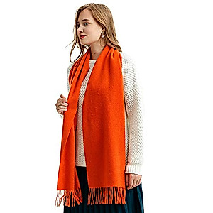 Cashmere Scarf of Pure Cashmere, Quality Finishing, Gorgeous & Natural, Long Size 70.9x11.9 in, K0102 (Orange)