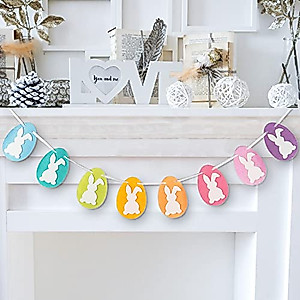Easter Banner Decoration Happy Easter Garland, Easter Egg Bunny Bunting Flag Farmhouse Banner Spring Themed Party Favors Supplies, CHEFAN Happy Easter Day Home Decor for Mantle Fireplace
