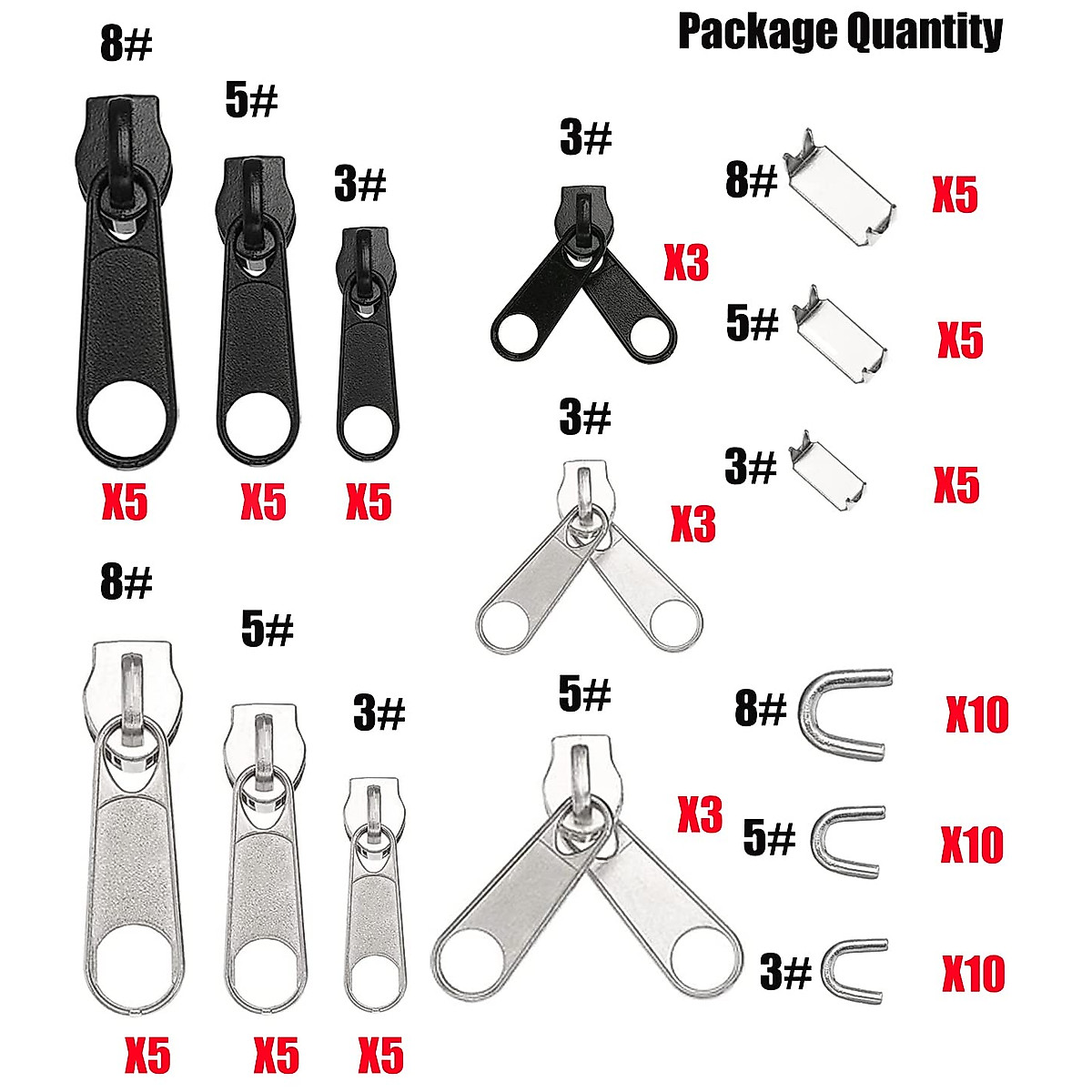 YZSFIRM 85 Pcs Zipper Repair Kit with Install Plier Tool,Zipper Replacement for Jackets,Coats,Bags,Backpack,Tents