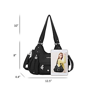 Angel Barcelo Roomy Fashion Hobo Womens Handbags Ladies Purses Satchel Shoulder Bags Tote Washed Leather Bag Black