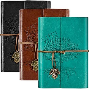 Leather Journal, Leather Notebook, Travel Journal for Women Men, Vintage Journal for Writing, Lined Pages Refillable Notebook, 6 Ring Binder A6 Diary with Pockets, Leather Gift for Traveler, 3pcs
