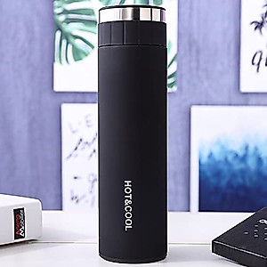 Holeke Flash Water Bottle Stainless Steel Tumblers Vacuum Bottle Thermos Hot Drink Travel Mug Tea Cup With Lid (Black),Holeke,23.5x6.5cm