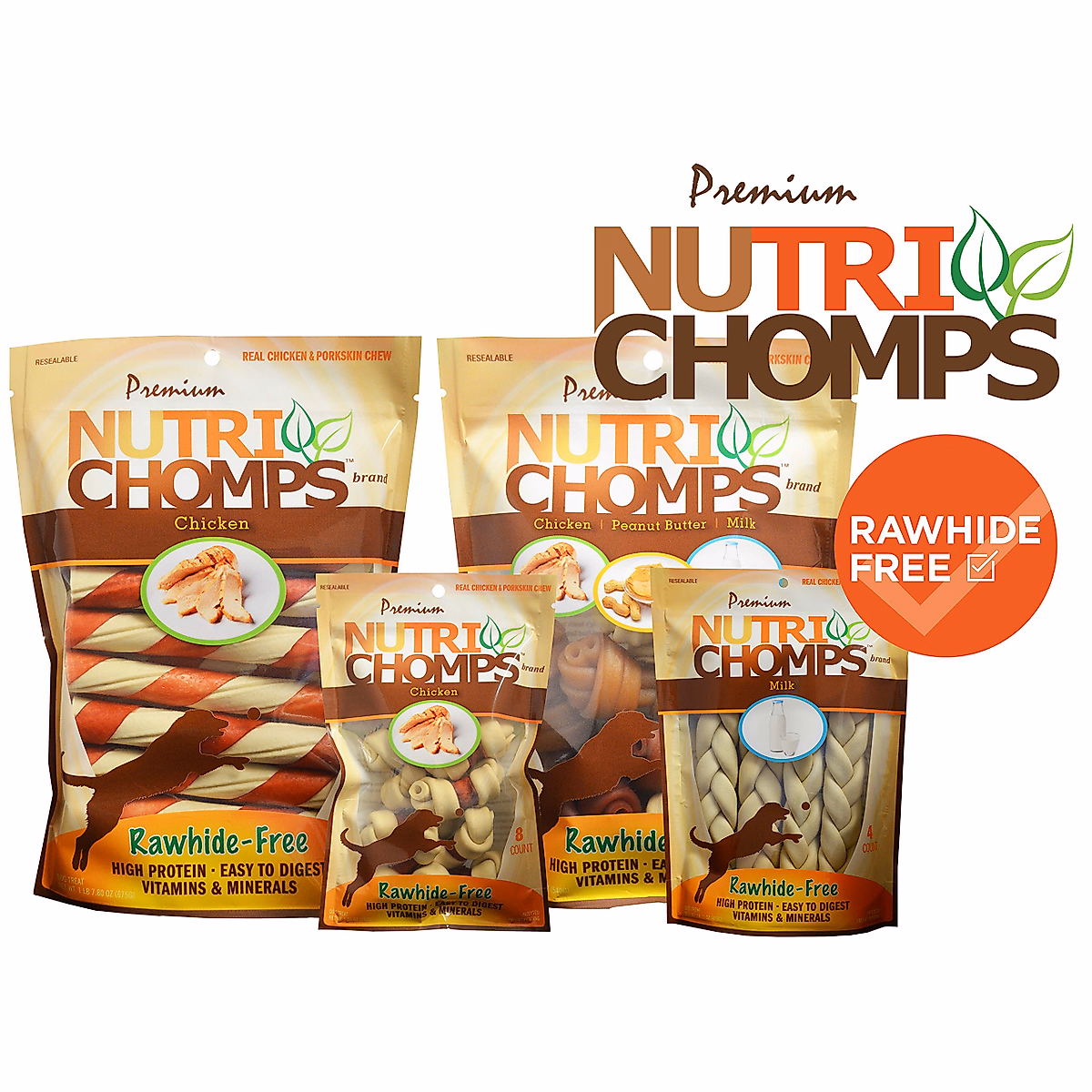 Nutri Chomps Dog Chews, Real Chicken, Peanut Butter and Milk Flavors | Easy to Digest Rawhide-Free Dog Treats