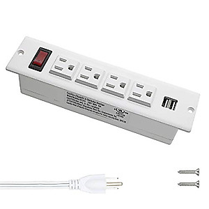 Recessed Power Strip Socket with USB Ports Mountable Desk Power Outlet Desktop Power Strip 4 AC Outlets 2 USB Ports for Conference Cabinet Sofa Countertop UL Listed