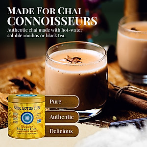 Blue Lotus Chai - Golden Masala Flavor Chai - Makes 100 Cups - 3 Ounce Masala Spiced Chai Powder with Organic Spices - Instant Indian Tea No Steeping - No Gluten