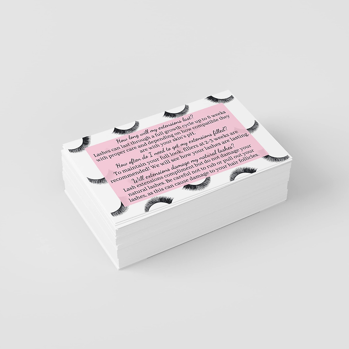 Lash Extension Aftercare Cards | 50 Pack | Eyelash Extension Supplies | Lash Print & Pink Design | Size 3.5 x 2" inches | After Care (2-3 Week Fillers)