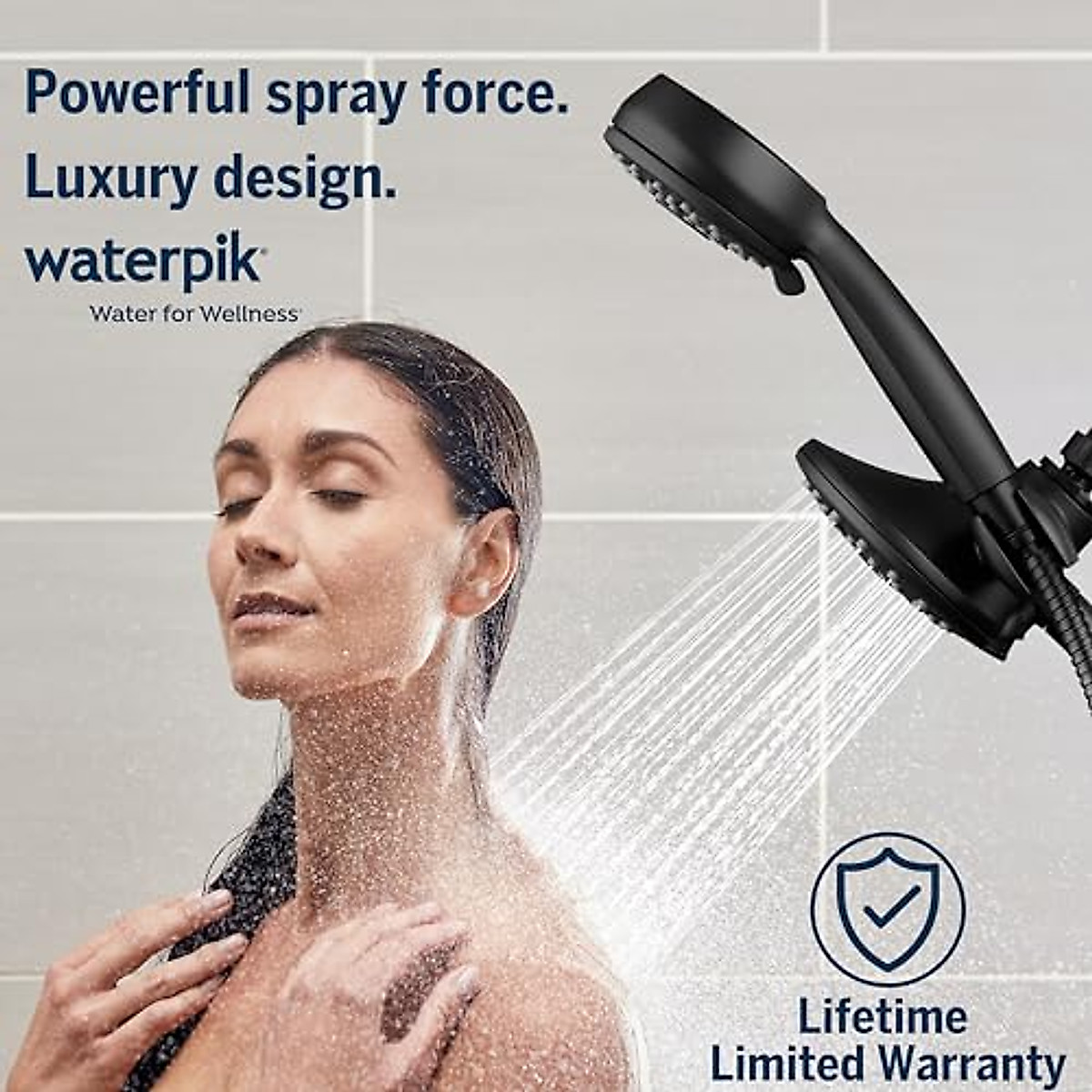 Waterpik One-Touch Dual 2-in-1 Shower System With Rain Shower Head and 7-Mode Hand Held Shower Head, Matte Black XPB-135E-765ME