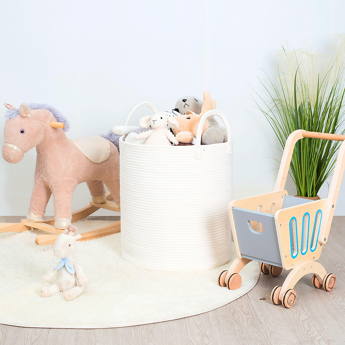 MINTWOOD Design Large 18 x 16 Inches Decorative Woven Cotton Rope Basket, Tall Laundry Basket Hamper, Blanket Basket for Living Room, Storage Baskets for Toys, Towel, Throw, Pillow, Creamy White