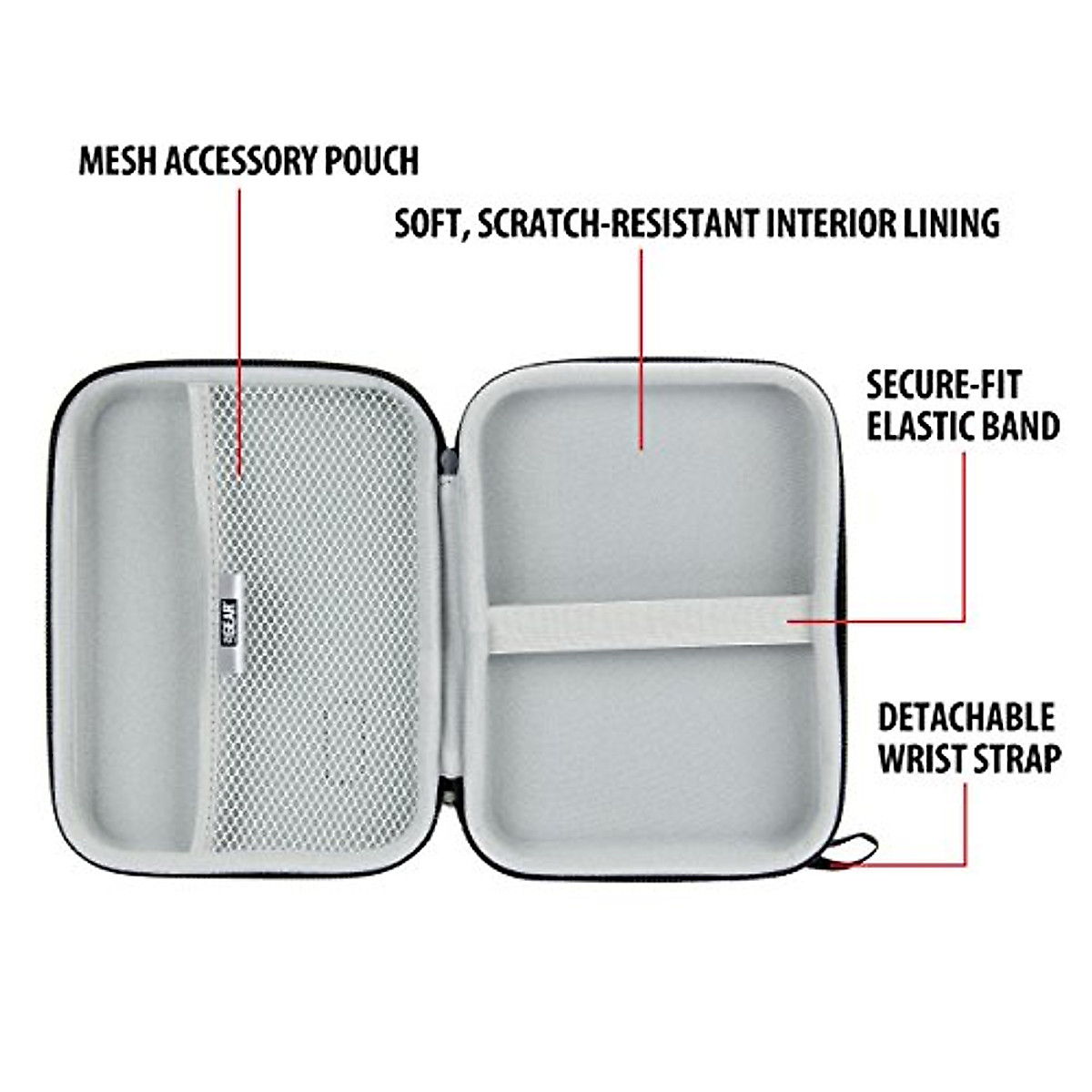 USA GEAR 7.5 Inch Hard Shell Camera Monitor Case - Portable Video Monitor Bag Compatible with Feelworld Monitor, Atomos, SmallHD Focus, Shinobi SDI, Lilliput A7s, and More Video Monitors (Black)