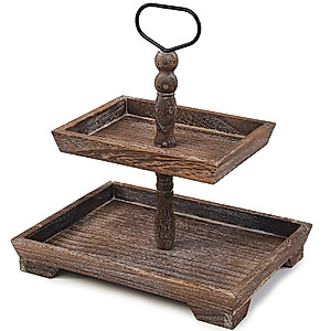 Rustic Wooden Two Tiered Tray Farmhouse - Rectangle Stand for Serving Food Fruits Cupcakes - Perfect for Your Summer Decor - Tiered Tray Decor Holder
