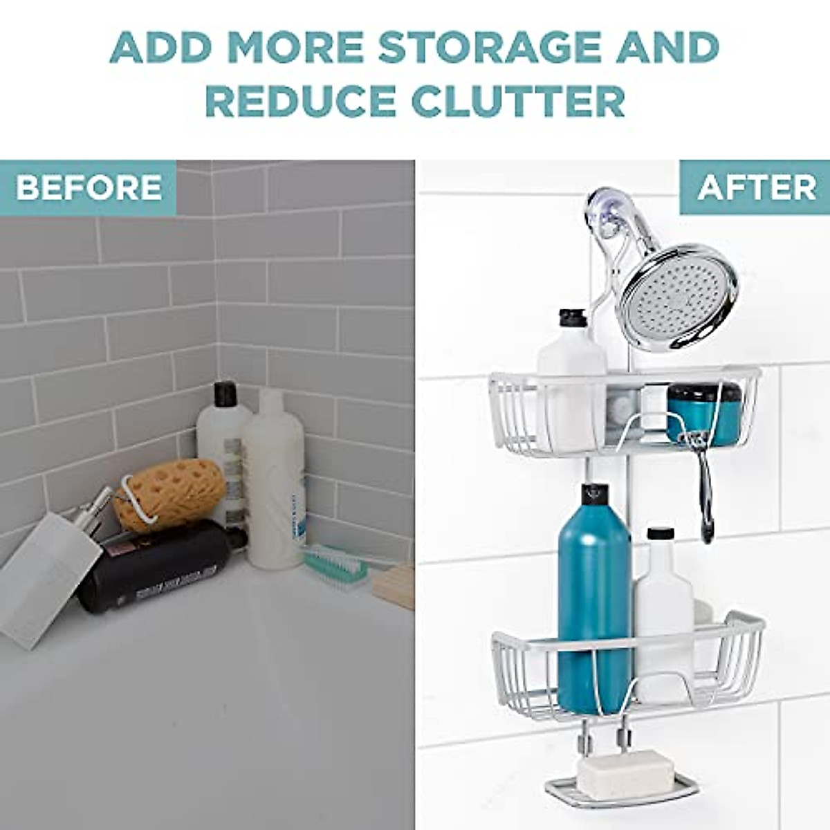 Zenna Home NeverRust Aluminum Adjustable Hanging Shower Caddy, Satin Chrome