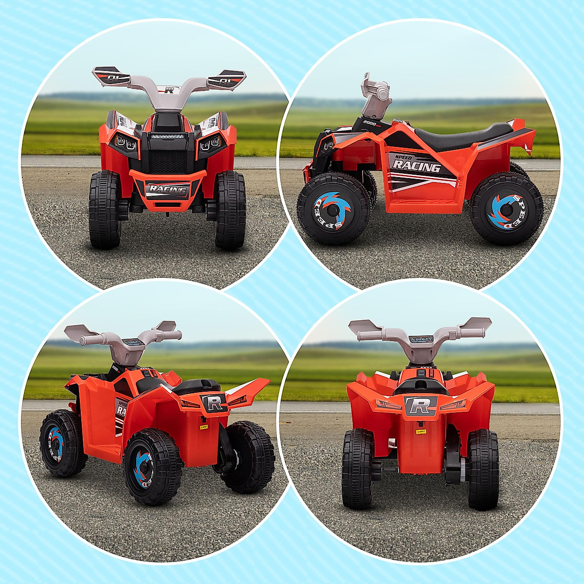 Aosom Kids ATV Quad Car, 6V Four-Wheeler Ride on Toy for Kids with Forward Backward Function, Wear-Resistant Wheels for Toddlers Ages 18-36 Months, Red