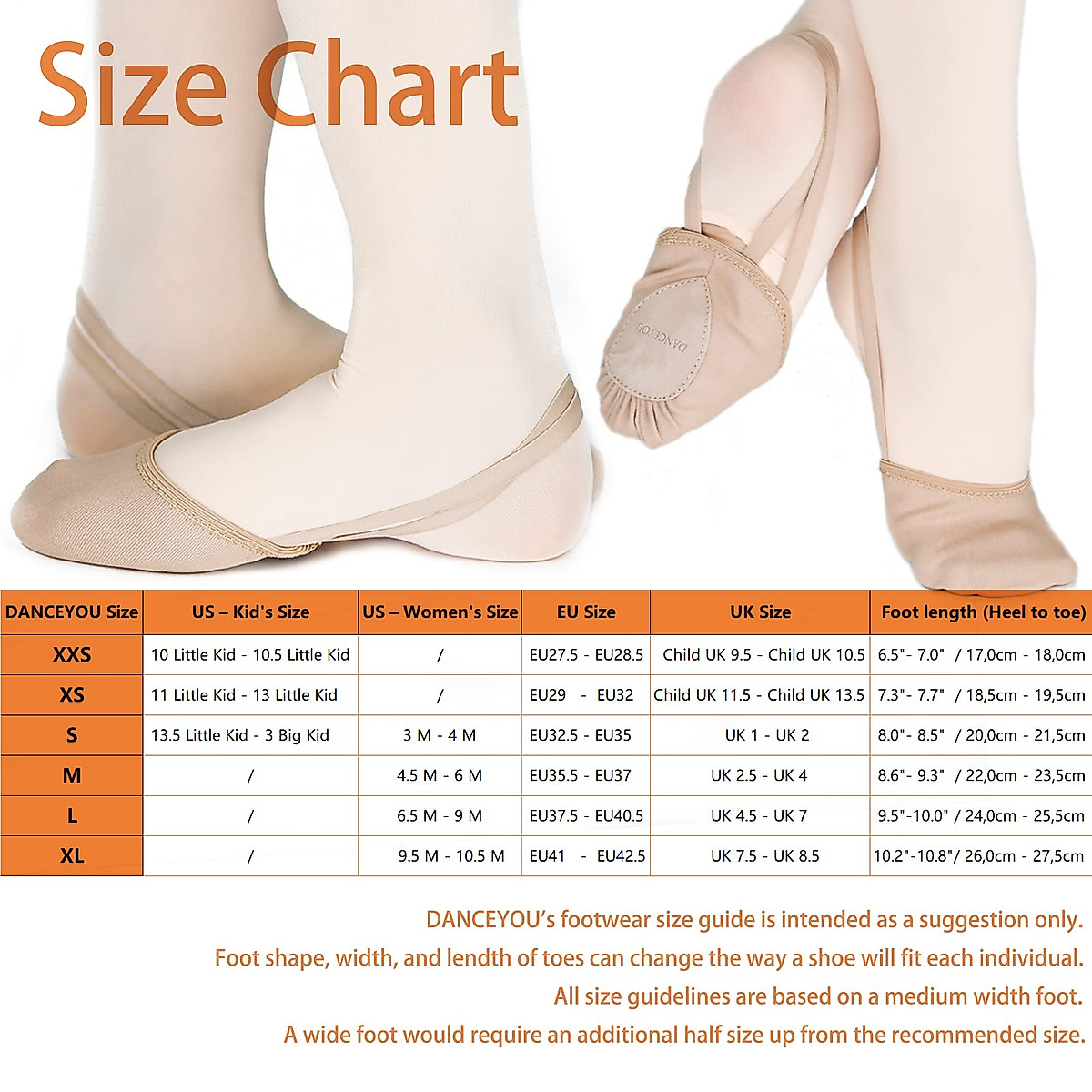 DANCEYOU Stretch Canvas Lyrical Shoes for Girls Womens Half Soles Pirouette Contemporary Turners Dance Shoes, Tan, XS