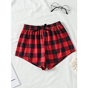 Verdusa Girl's 3pack Plaid Print Elastic Waist Casual Shorts Red White Black 160