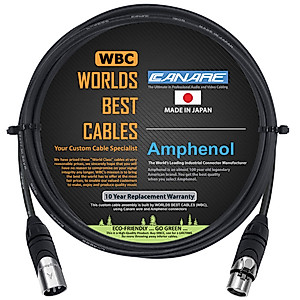 WORLDS BEST CABLES 4 Foot - Canare L-4E6S, Star Quad Balanced Male to Female Microphone Cables with Amphenol AX3M & AX3F Silver XLR Connectors - Custom Made