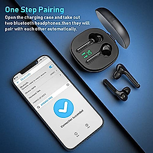 Wireless Earbuds Bluetooth Headphones with Wireless Charging Case and LED Power Display 35Hr Playtime Bass Stereo Sound Earphones Sweatproof Touch Control Built in Mic Headset for Sport Workout Office