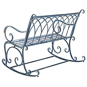 Safavieh Outdoor Collection Ressi Victorian Antique Patio Porch Entryway Backyard Rock Bench PAT5021C, Mossy Blue