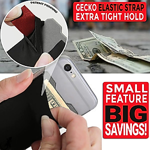 Gecko Travel Tech Phone Wallet - Stick On Card Holder Wallet for Cell Phones - Adhesive Card Pocket for Credit Cards and Money - Sticker for Cases - Phone Stand - BLACK BLACK