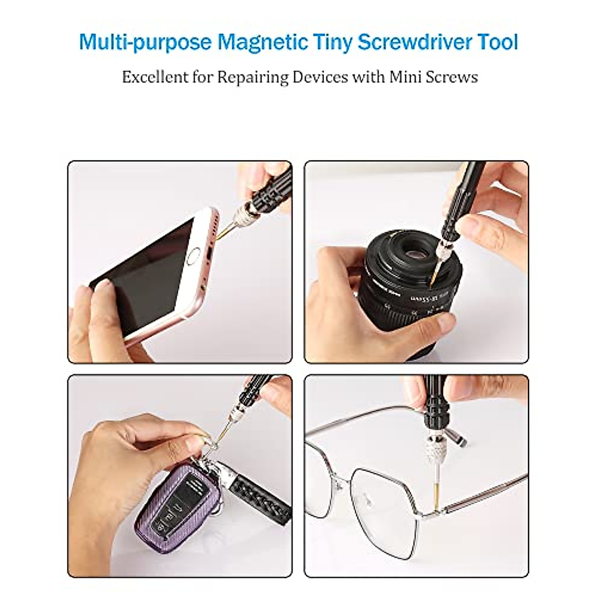 Eyeglass Repair Kit with Screws and Nose Pads, Pocket Size Optical Screwdriver, Micro Glasses Tightening/Fixing Tools, 4 in 1 Magnetic Small Screw Driver for Eye Glasses, Laptop, Watches, Electronics