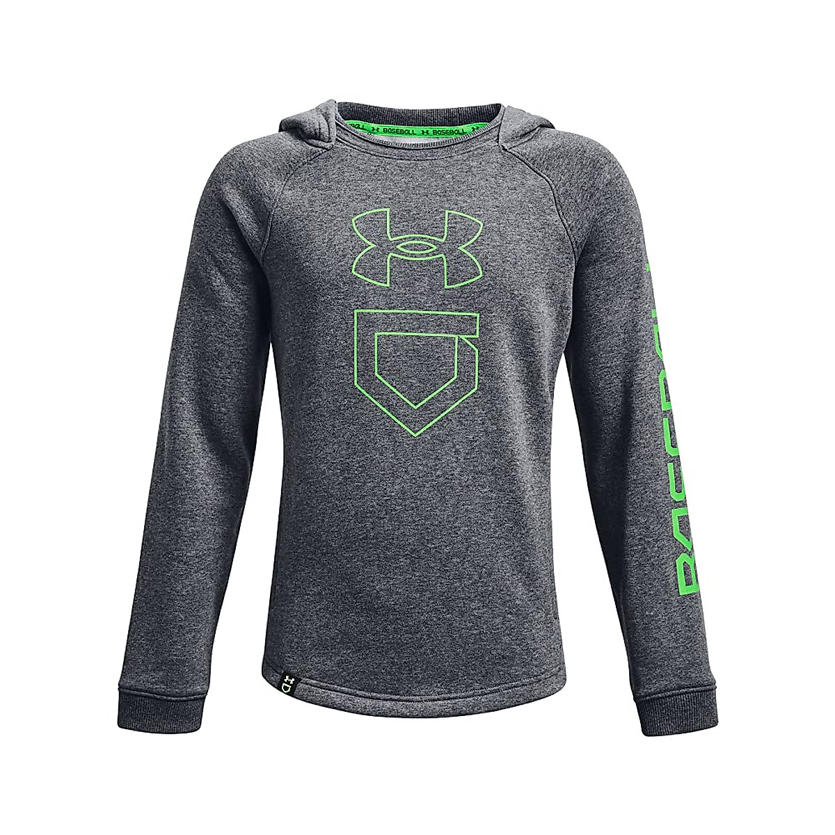 Under Armour Boys' Baseball Graphic Hoodie 21, Pitch Gray (012)/Stadium Green, Youth Medium