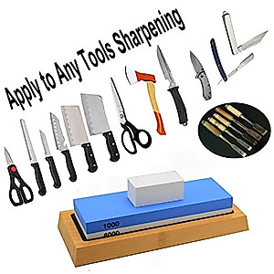 ZJNUO Whetstone Sharpening Stone Kit Dual Sided 1000/6000 Grit Professional Whetstone Knife Sharpener Stone Wet Stone Set Nonslip Rubber&Bamboo Base Angle Guide,and Fix Stone Blue/White