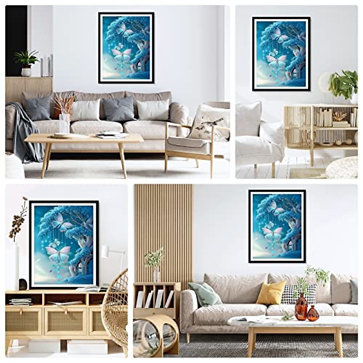 Lxmsja 5D Diamond Art Painting, Blue Tree Diamond Painting Kits for Adults, DIY Full Drill Crystal Rhinestone Butterfly Arts and Crafts, Gem Art Painting with Diamond Home Wall Decor (11.8X15.7inch)