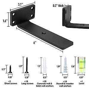 HITOMEN Heavy Duty Floating Shelf Brackets, 6-Inch (1/5'' Thick) Hidden Shelves Hardware, Cast Iron L Brackets, Rustic Industrial Black Metal Wall Shelving Supports, 4 Pack