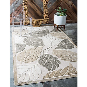 Unique Loom Outdoor Botanical Collection Area Rug - Augusta (7' 1" x 10' Rectangle, Beige/ Ivory)