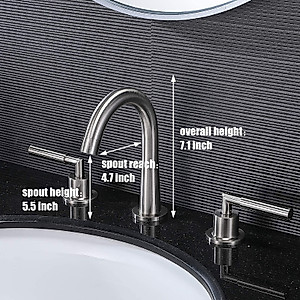 VESLA HOME Modern Brushed Nickel 3 Hole Bathroom Faucet Widespread, 2 Handle Lavatory Vanity Stainless Steel Bathroom Sink Faucet with Pop-up Drain and Water Hoses