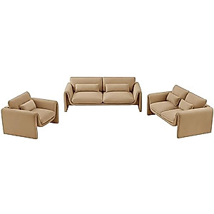 Meridian Furniture 199Camel-L Sloan Collection Modern | Contemporary Velvet Upholstered Loveseat with Soft Camel Velvet Fabric, Curved Arms, 64" W x 38" D x 31" H, Camel