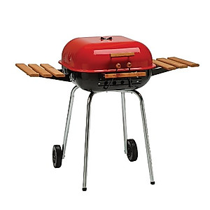 Americana Swinger Charcoal Grill with Two Side Tables, Red