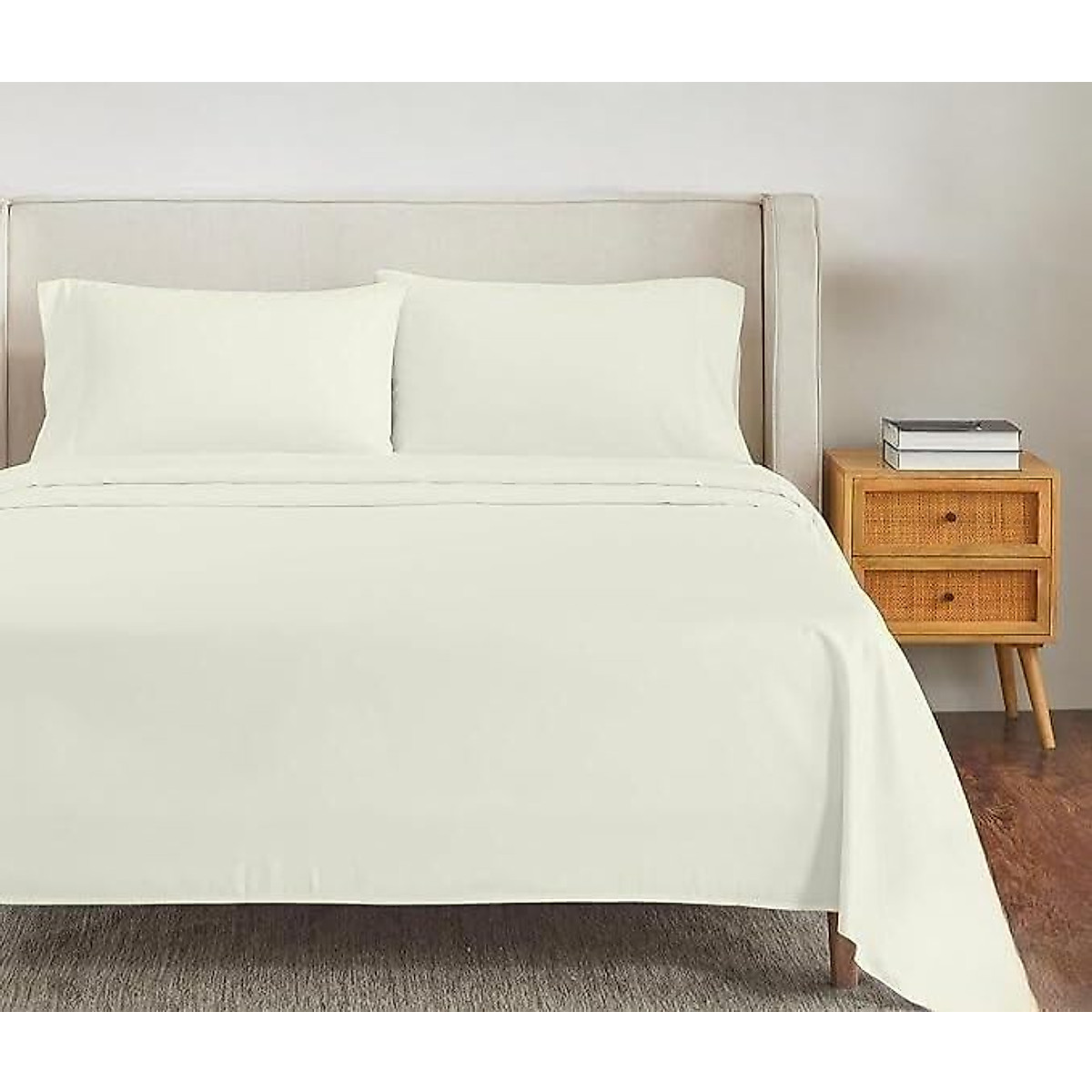 4 Piece Premium Sheet Set Cotton Queen, 100% Egyptian Cotton, 400 Thread Count, 15 Inch Deep Pocket of Cotton Sheets, Ivory Solid