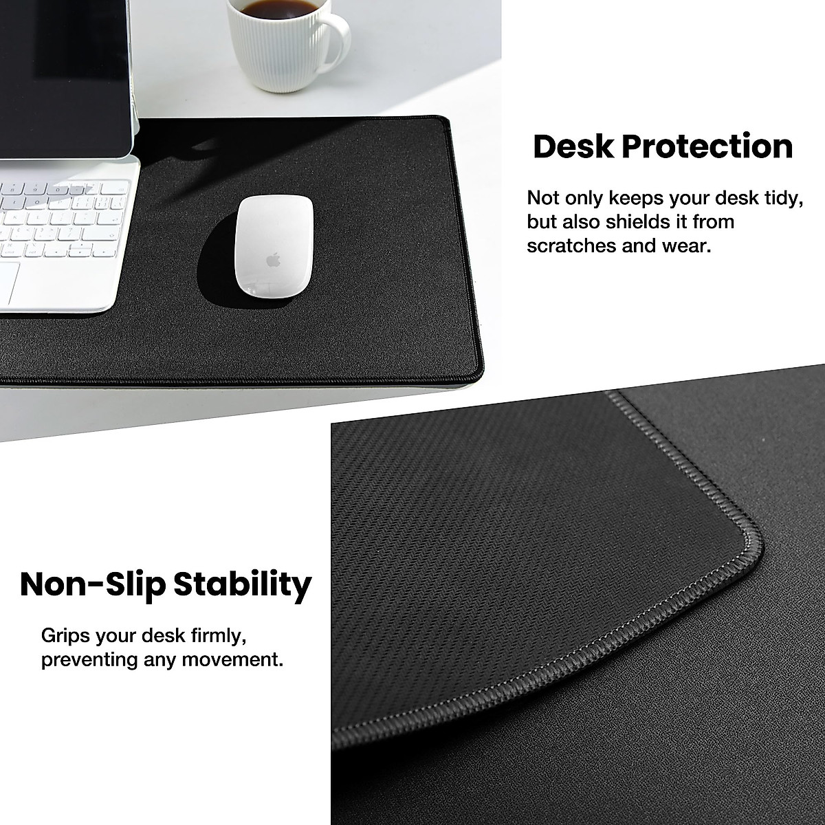 ALOANES Large Gaming Mouse Pad with Non-Slip Rubber Base,Stitched Edge,Desk mat for Laptop,Computer & PC, Wristing Pad for Gamer,Office & Home,Classic Black XL