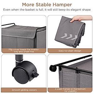 EasyAcc Laundry Basket with Wheels, Rolling Laundry Hamper, 39 Gallons (150L), Laundry Basket, Large Capacity Blanket Storage, Carbon Steel Frame 24 x 16.8 x 23.4 Inches