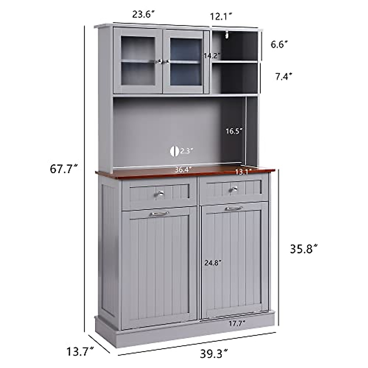 YOCONYO Double Tilt Out Trash Cabinet Storage Cabinet 20 Gallon with Two Solid Wood Hideaway Trash Holder Drawers, Dual Wooden Free Standing Recycling Cabinets Trash Can Bin Kitchen (Gray)