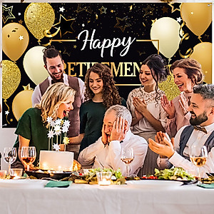 Retirement Party Decorations Supplies Banner Balloons Fabric Retirement Sign Banner and 50piece Balloon Photo Booth Backdrop Set for Women and Men 72.8x 43.3 Inch Gold Black