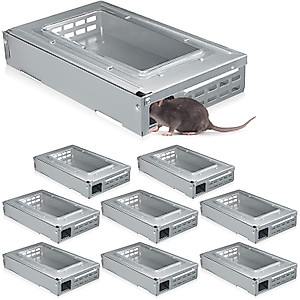 Qualirey 8 Pack Multi Catch Mouse Trap Clear Top Humanized Mouse Trap Rodent Mouse Trap for Indoor Outdoor Rat Control Pet and Security (Silver)