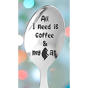 Weefair All I Need Is Coffee And My Cat Engraved Spoon | Cat Lovers Gift For Men Women | Gifts for Teen Girl Boy | Friends | Birthday Christmas Gift For Pet Lover | Pet Owner Gift 7 In Spoon, Silver