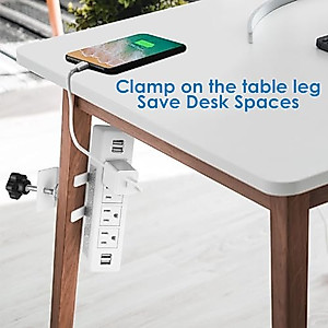 4 Outlet Desk Clamp Power Strip with USB Ports,Removable Desk Edge Mount Power Strip,4 USB Ports,Clamp on Desk Power Station,6ft Cord,Fit 1.7" Tabletop