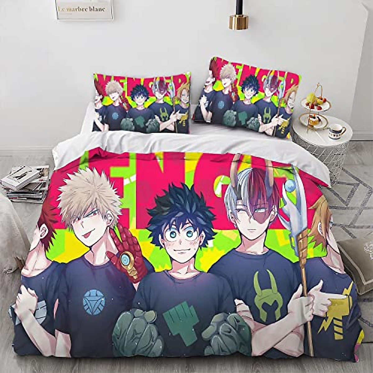 AKARDO Hero School Anime One for All Izuku Duvet Covers, Soft Microfiber Washed Duvet Cover Set 3 Pieces with Zipper Closure,Beding Set (14,Full (79"x90"))
